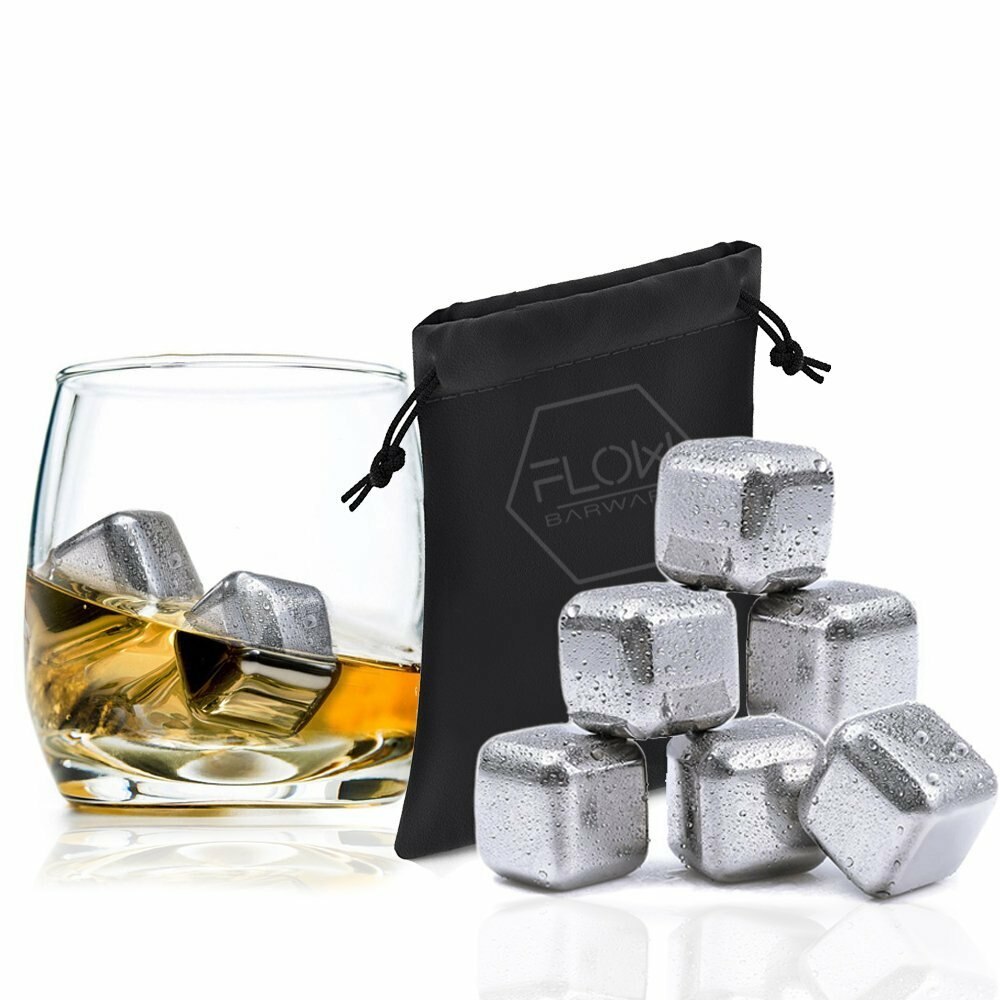 Stainless Steel Whiskey Stone Cubes - Set Of 6 – FLOW Barware®