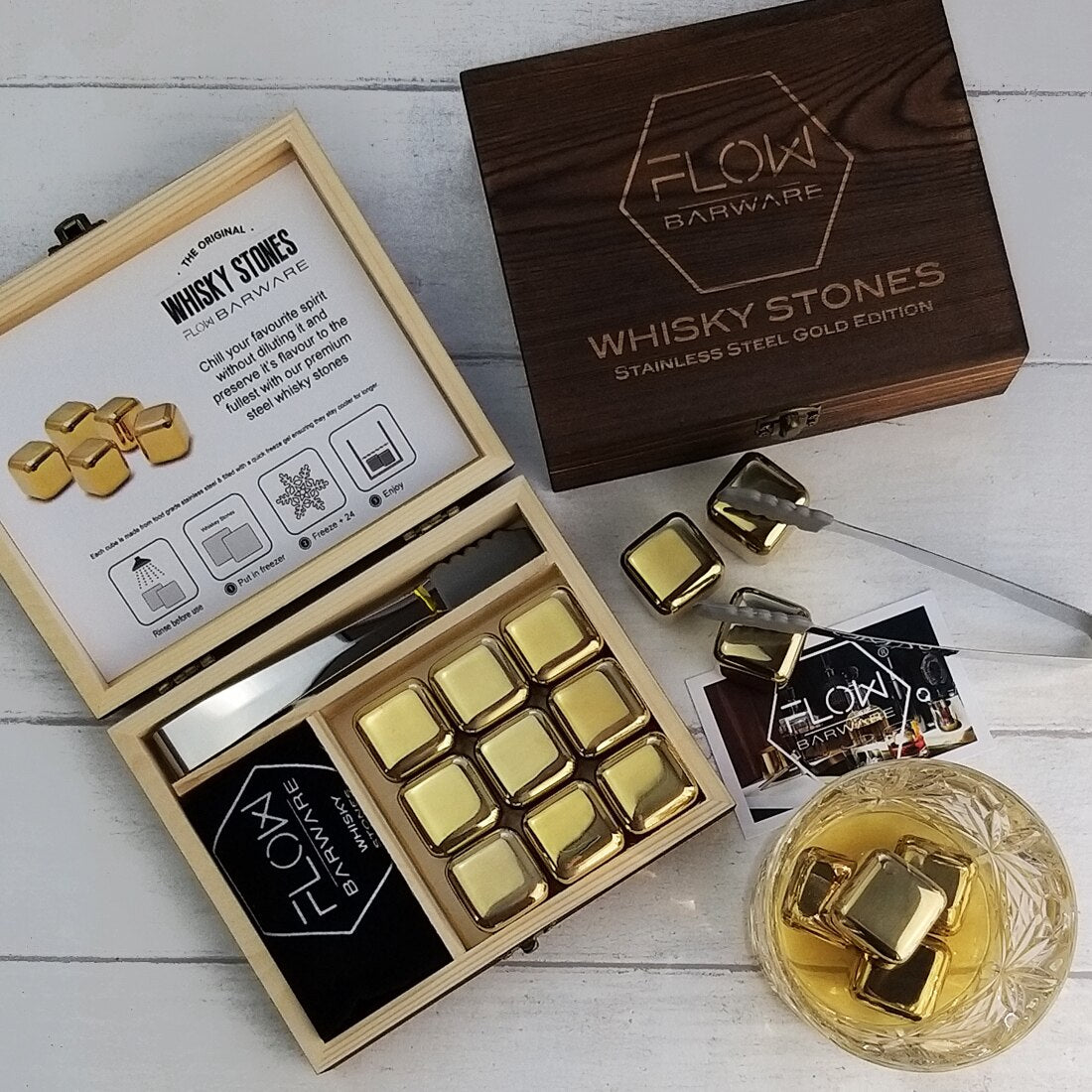 Gold Whisky Stones Gift Set – FLOW Barware®
